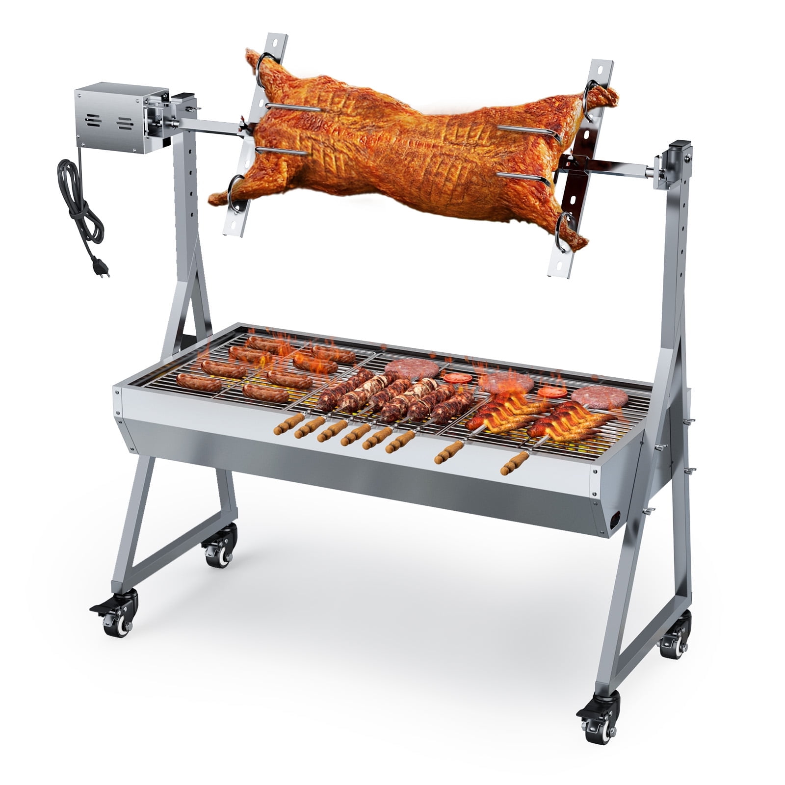 "Ecojoy Rotisserie Grill, 132lbs Charcoal BBQ, Spit Roaster with 25W ...