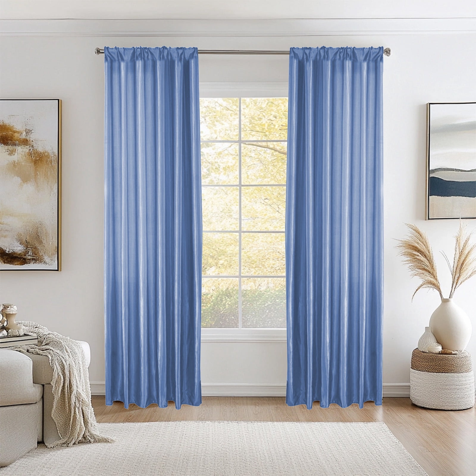 Cinvoph 1pcs Satin Curtains for Living Room Bedroom Light Blocking ...