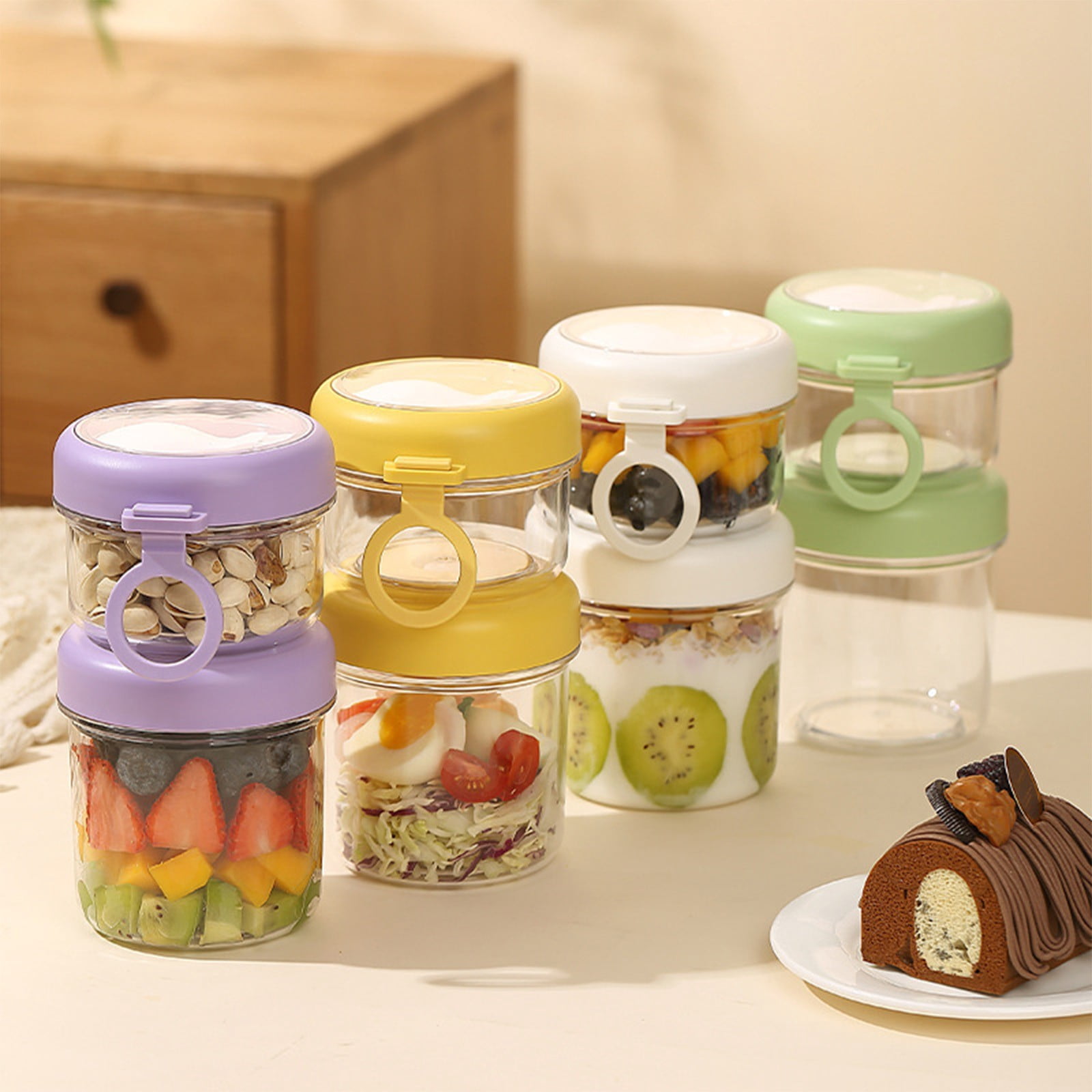 Cinvoph 2pcs Breakfast Cup with Lids Ring Handle, Leakproof Reusable ...