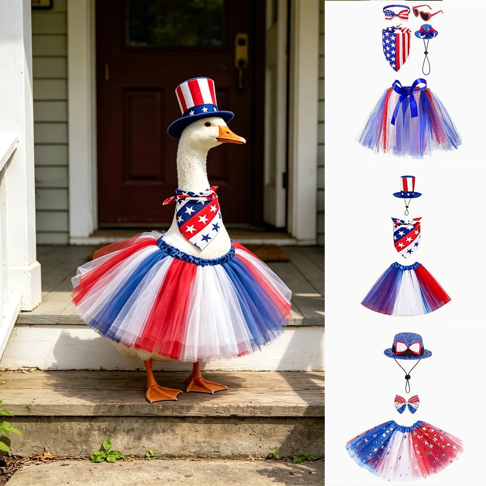 Cinvoph 4th of July Porch Goose Outfit, Patriotic Red White Blue ...
