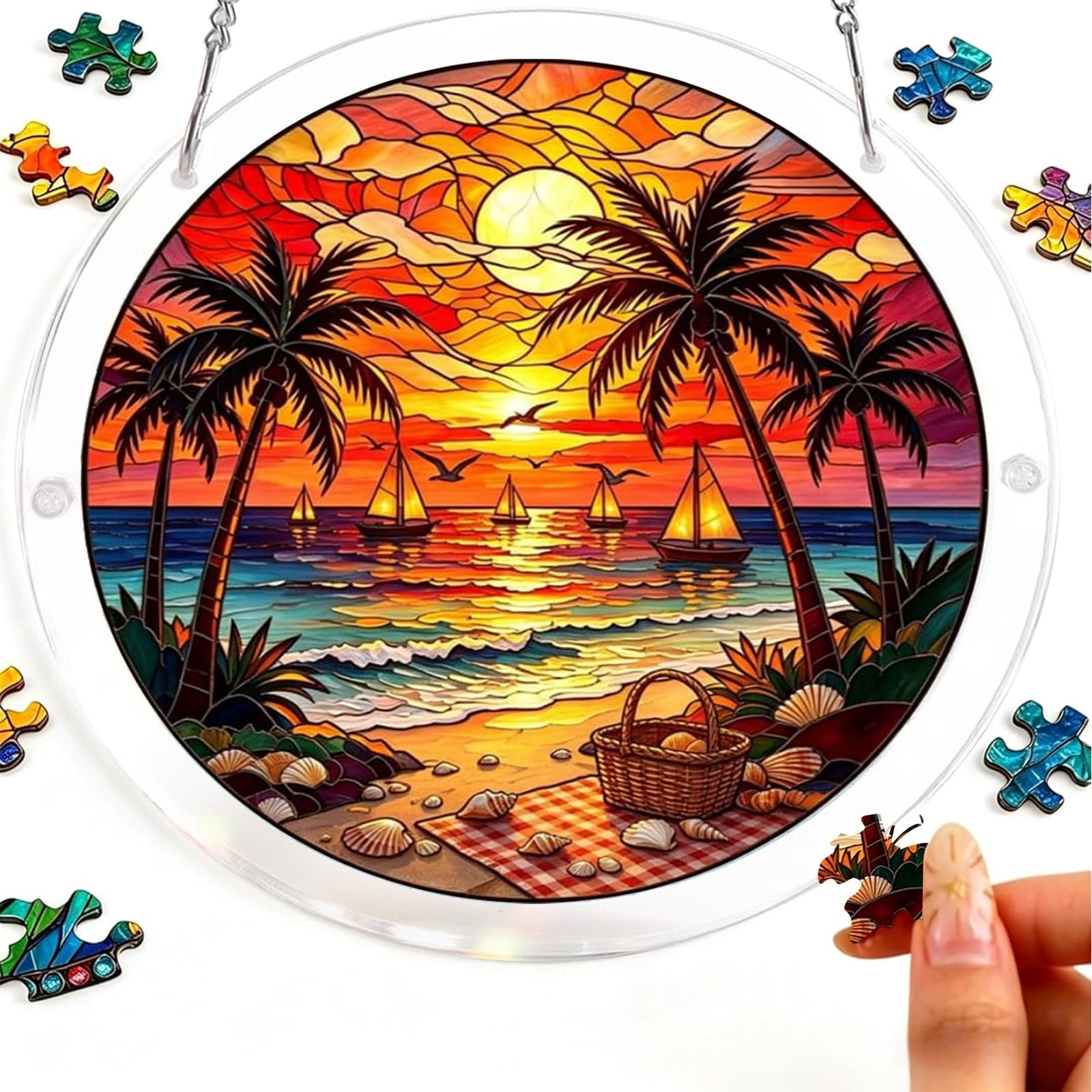 Cinvoph Acrylic Puzzle Suncatcher, Stained Glass Catcher Window Hanging ...