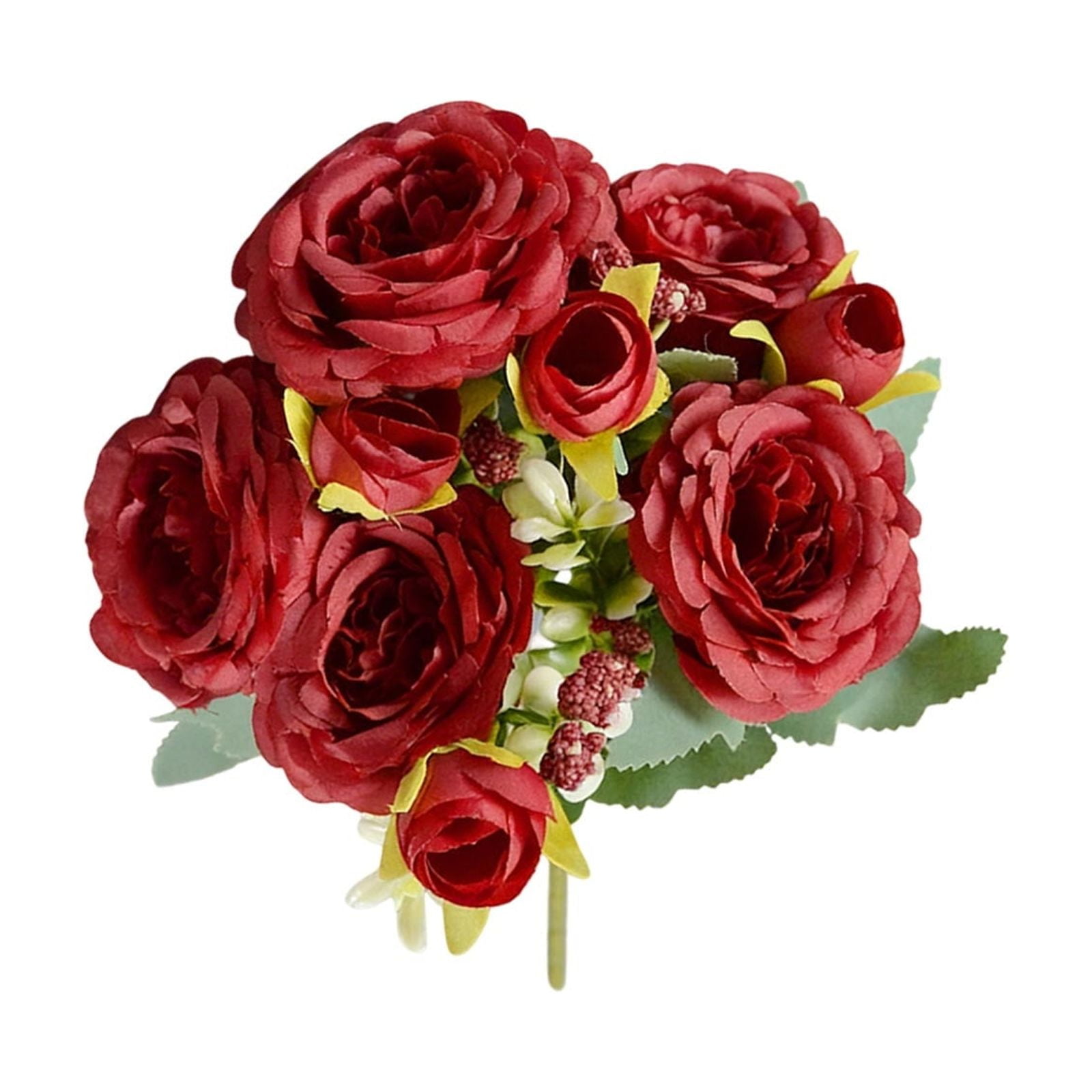 Cinvoph Artificial Rose Bouquet 5 Heads Silk Fake Flower for Wedding ...
