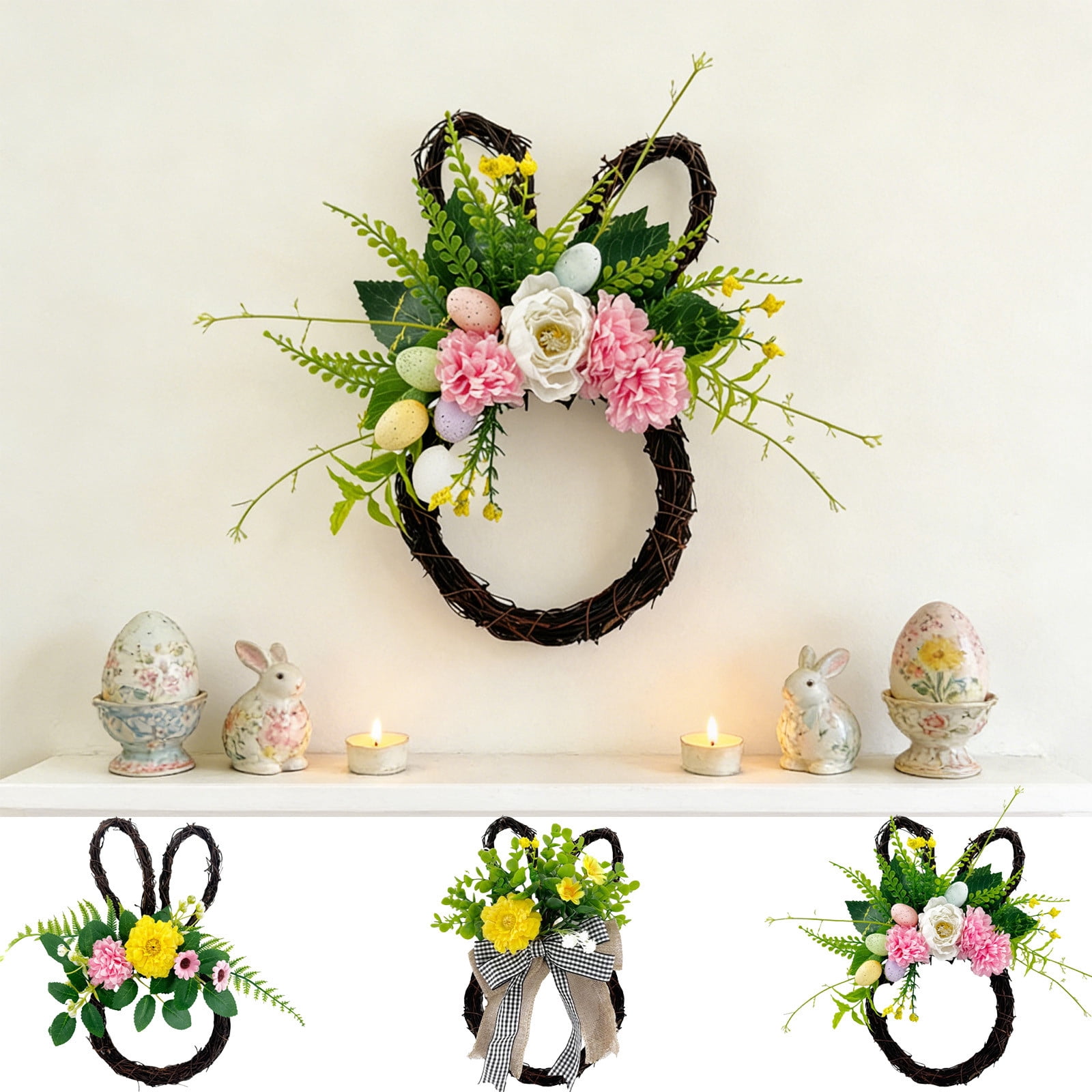 Cinvoph Easter Bunny Wreath for Front Door Decorations, Spring Wreaths ...