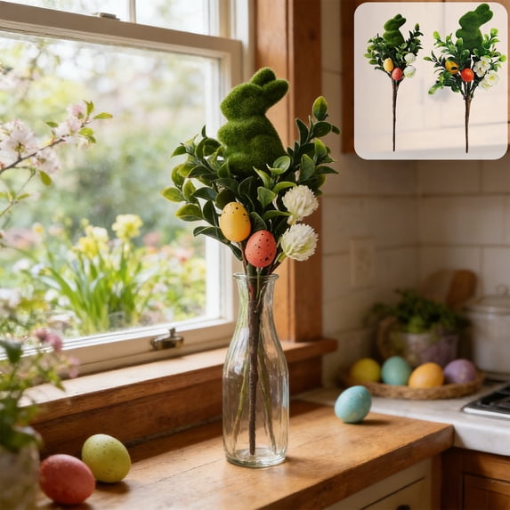 Cinvoph Easter Decorations Artificial Flower Easter Egg Flocked Bunny ...