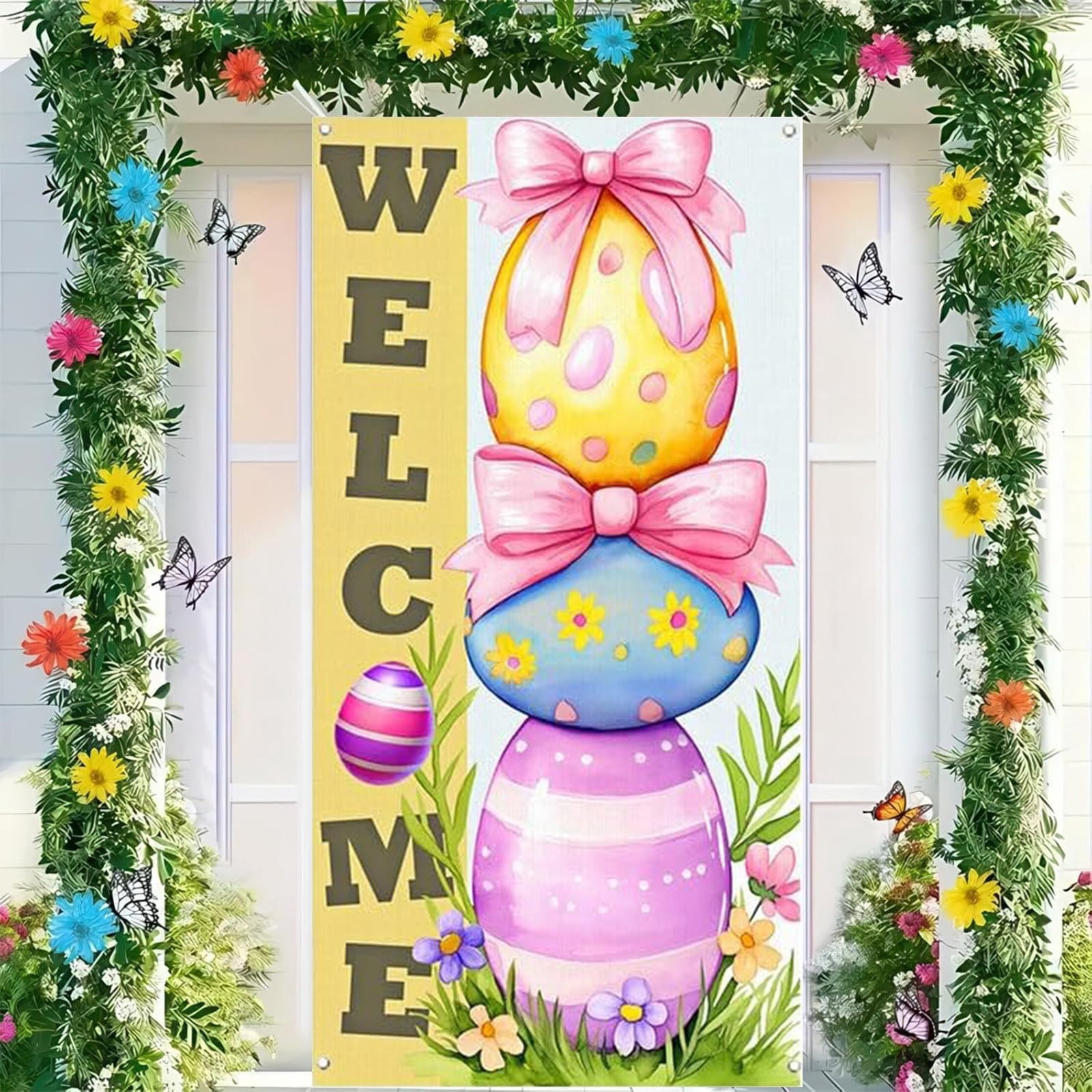 Cinvoph Easter Door Cover Decorative Eggs Bunny Door Curtain Easter ...