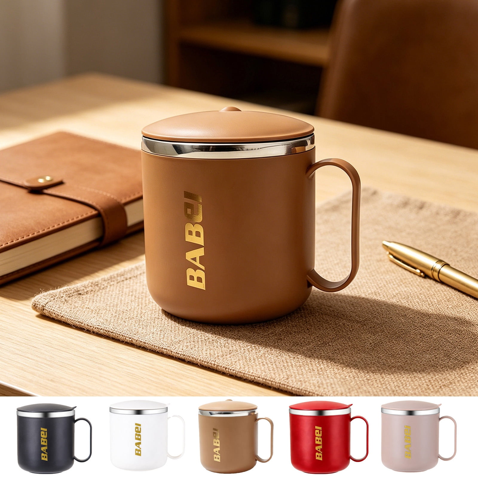 Cinvoph Insulated Coffee Mug with Lid & Handle, Stainless Steel Coffee ...