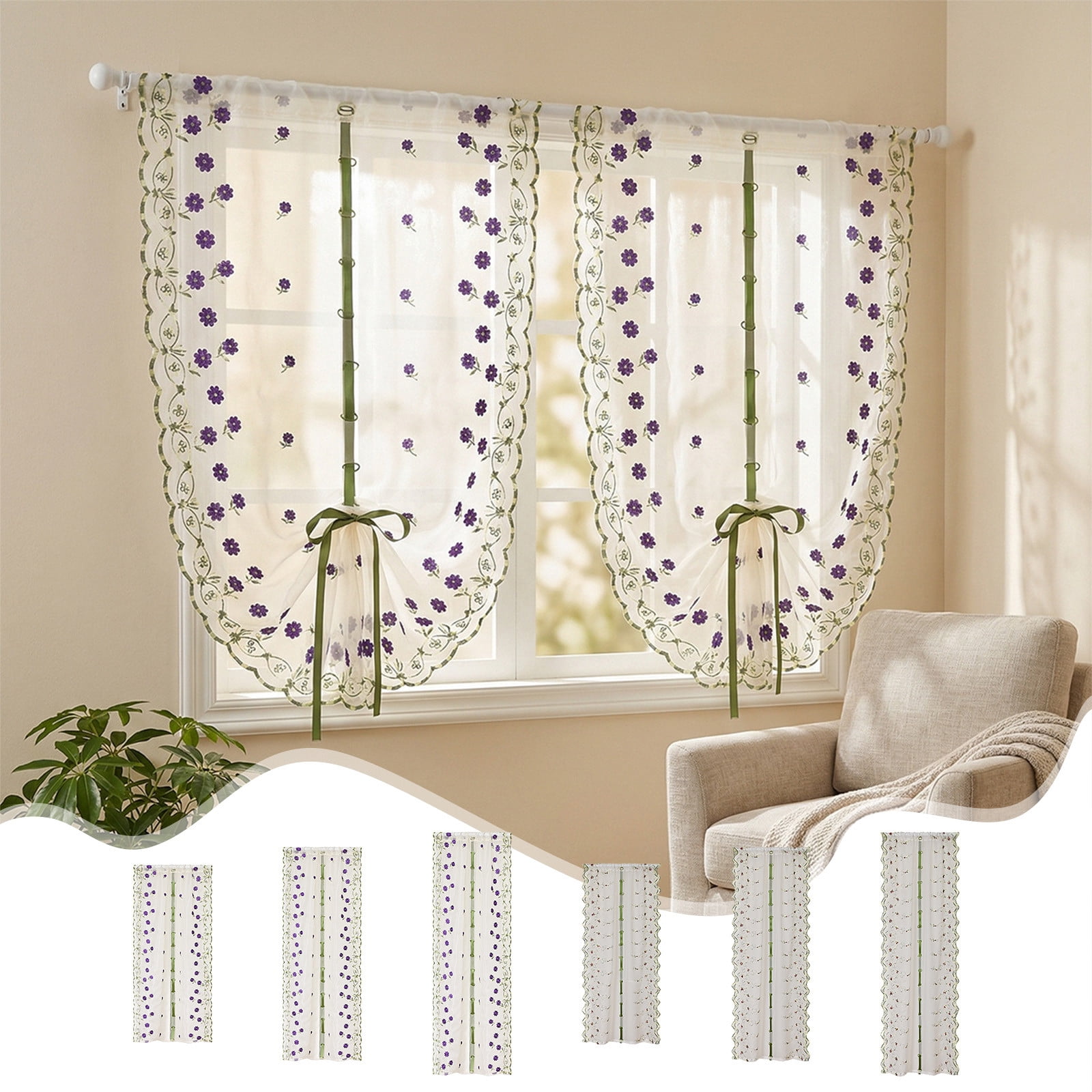 Cinvoph Light Blocking Blackout Floral Curtain, Double Layer Rod Pocket ...