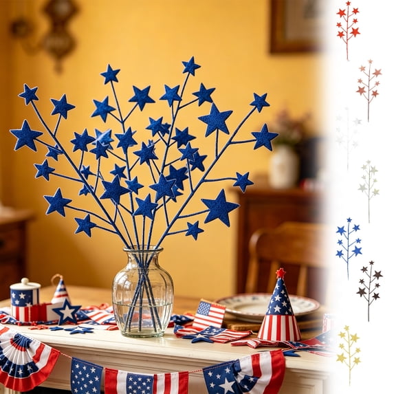Cinvoph Patriotic Star Floral Stems Red White Blue Independence Day ...
