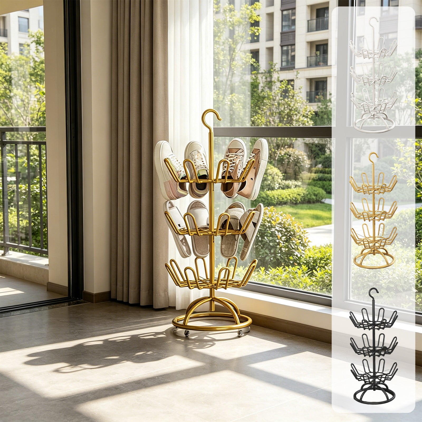 Cinvoph Shoe Drying Rack Freestanding Rotating 3 Tier Space Saving ...
