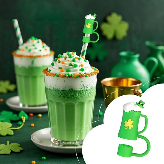 Cinvoph St. Patrick's Day Clover Straw Cover Cap Green Shamrock ...