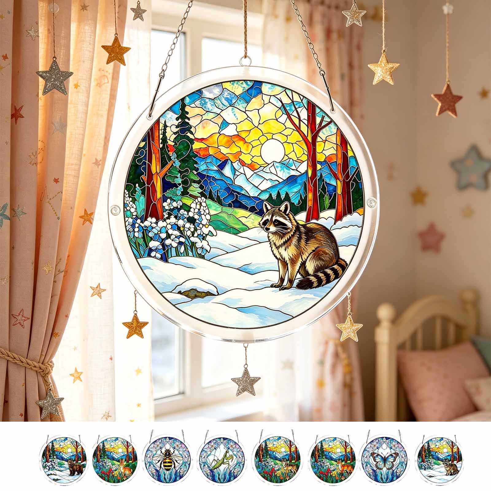 Cinvoph Stained Glass Acrylic Puzzle Suncatcher, 83 Pieces Pendant ...