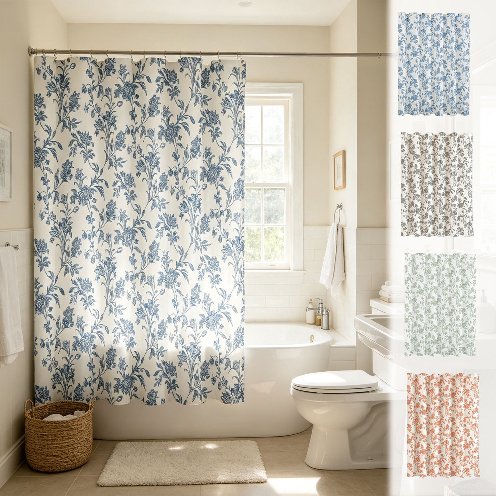 Cinvoph Vintage Shower Curtain, Floral Print Waterproof Pattern Bath ...