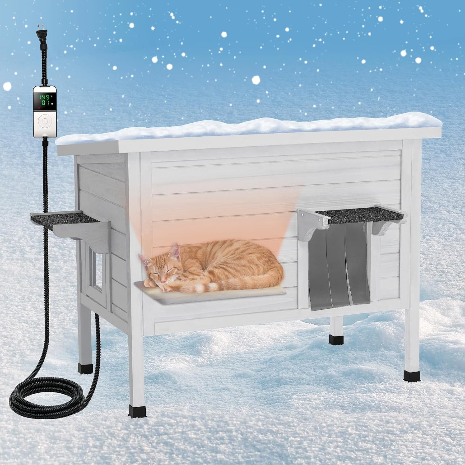 Ciokea Heated Outdoor Cat House Insulated with Heating Pad ...
