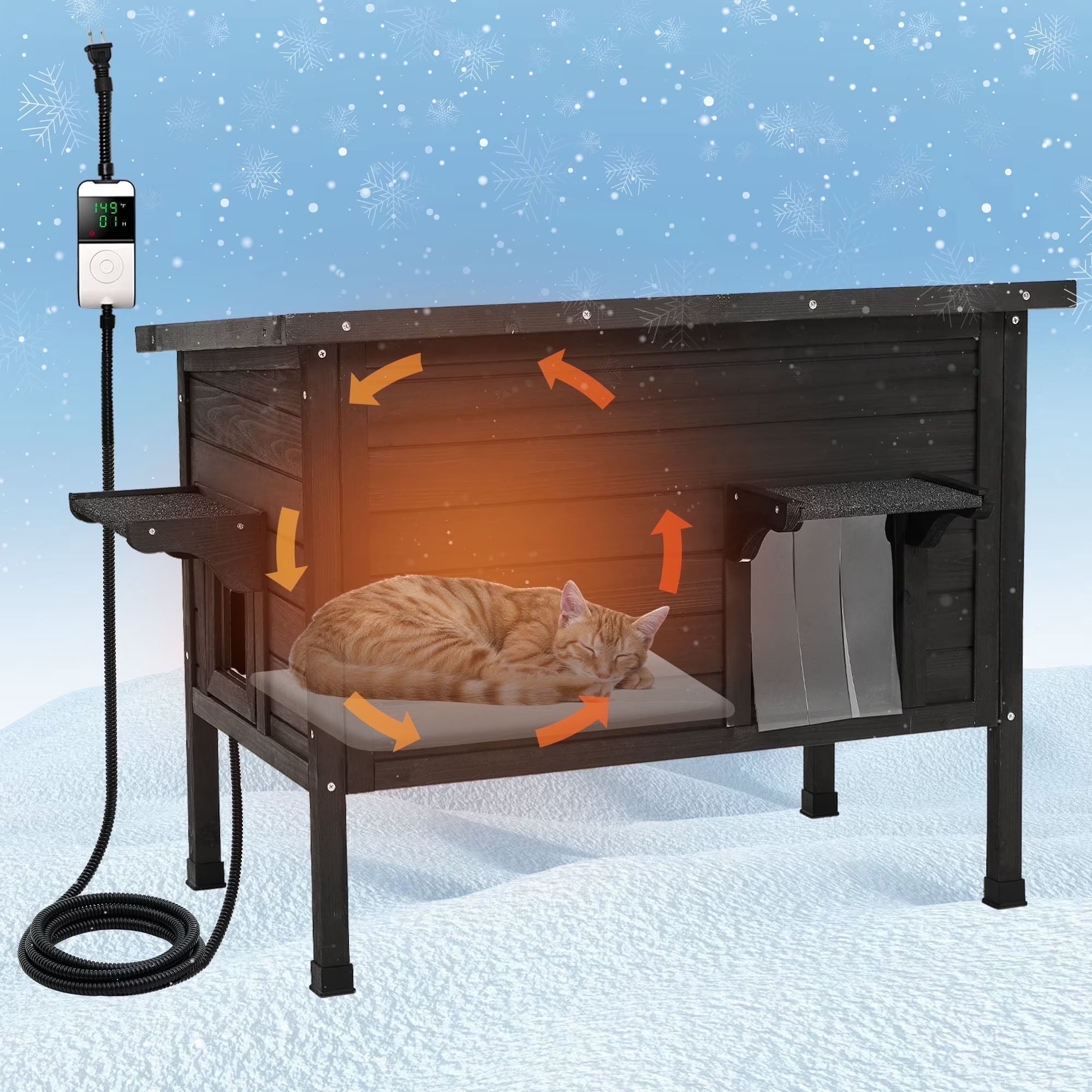 Ciokea Outdoor Heated Cat House, Weatherproof Feral Cat Shelter ...