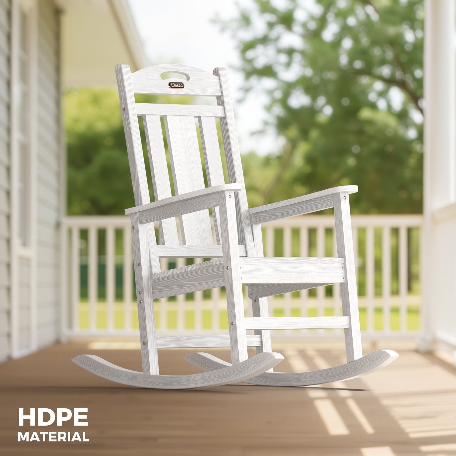 Ciokea Outdoor White Rocking Chair HDPE Oversize Porch Rocker Chair All ...