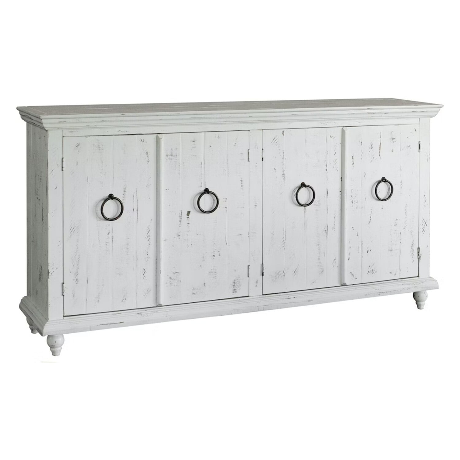 Cip 74 Inch 4 Door Console Table - Fixed Shelf - Distressed White Pine ...