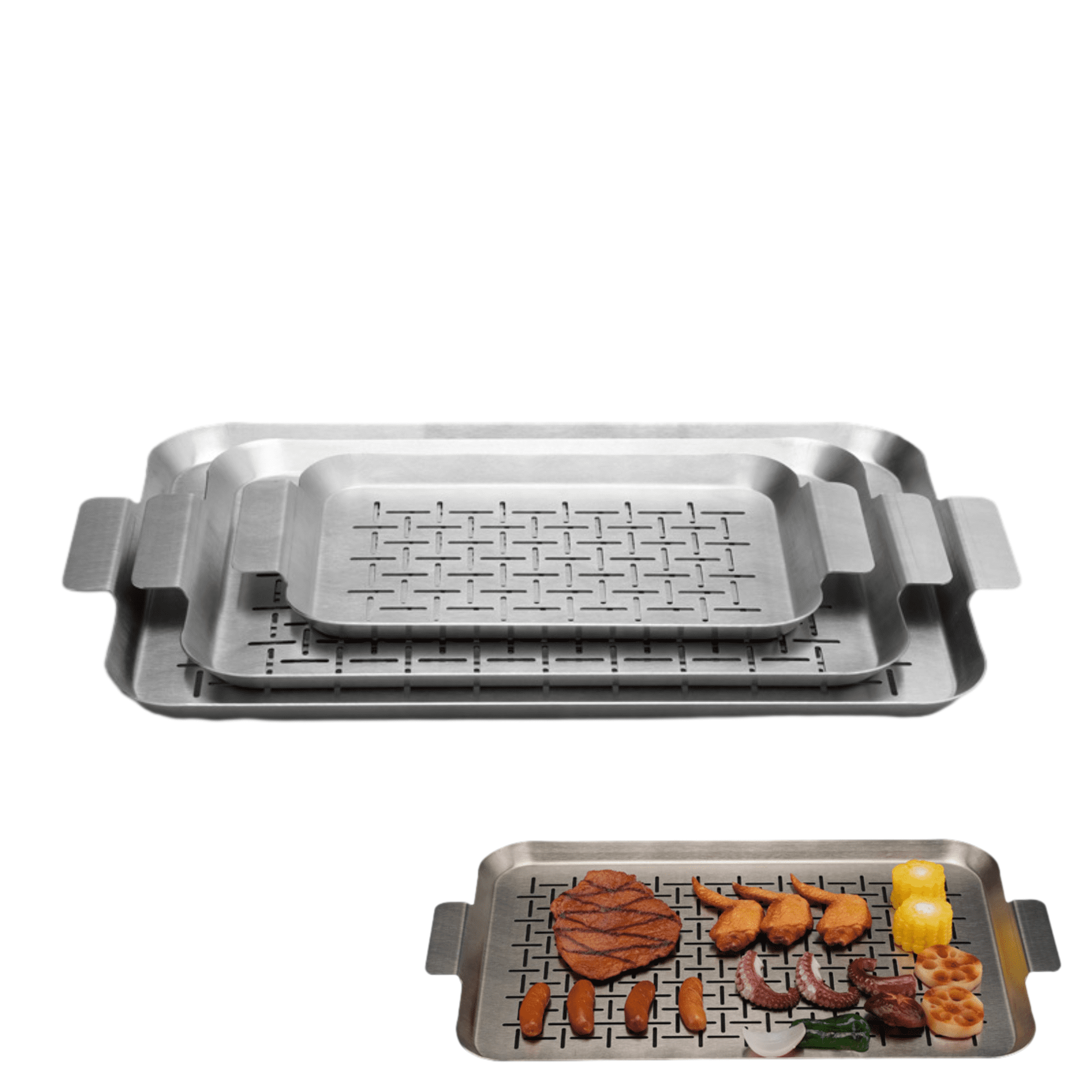 Cipaher BBQ Grill Topper Grilling Pans (Set of 3) Non-Stick Stainless ...