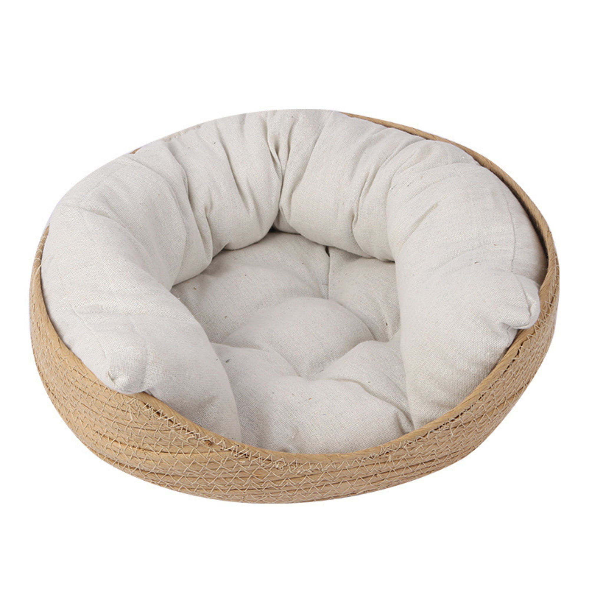 Cipaher Cats Woven Straw Cat Bed Sleeping Nest Basket with Cushion ...