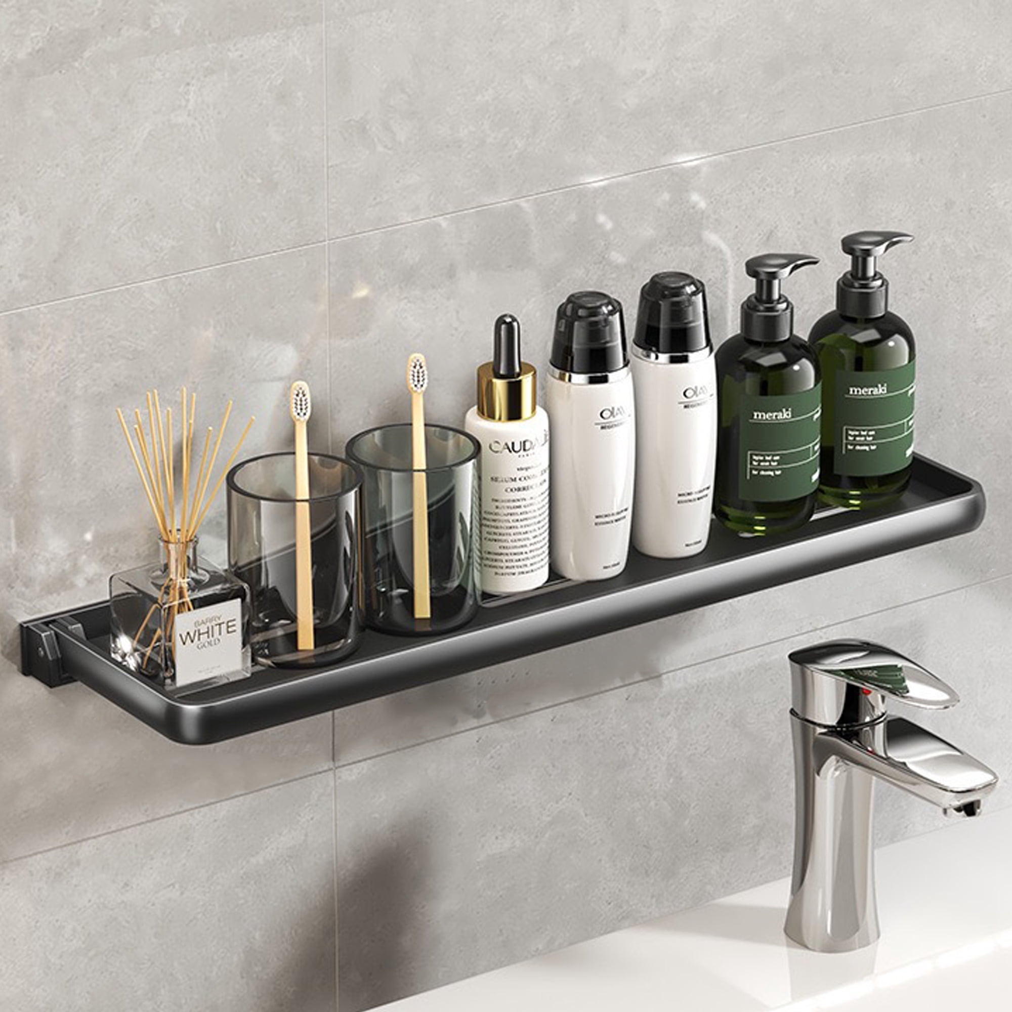 Cipaher Shower Caddy Folding Metal Shelf for Bathroom Wall Mounted 90 ...