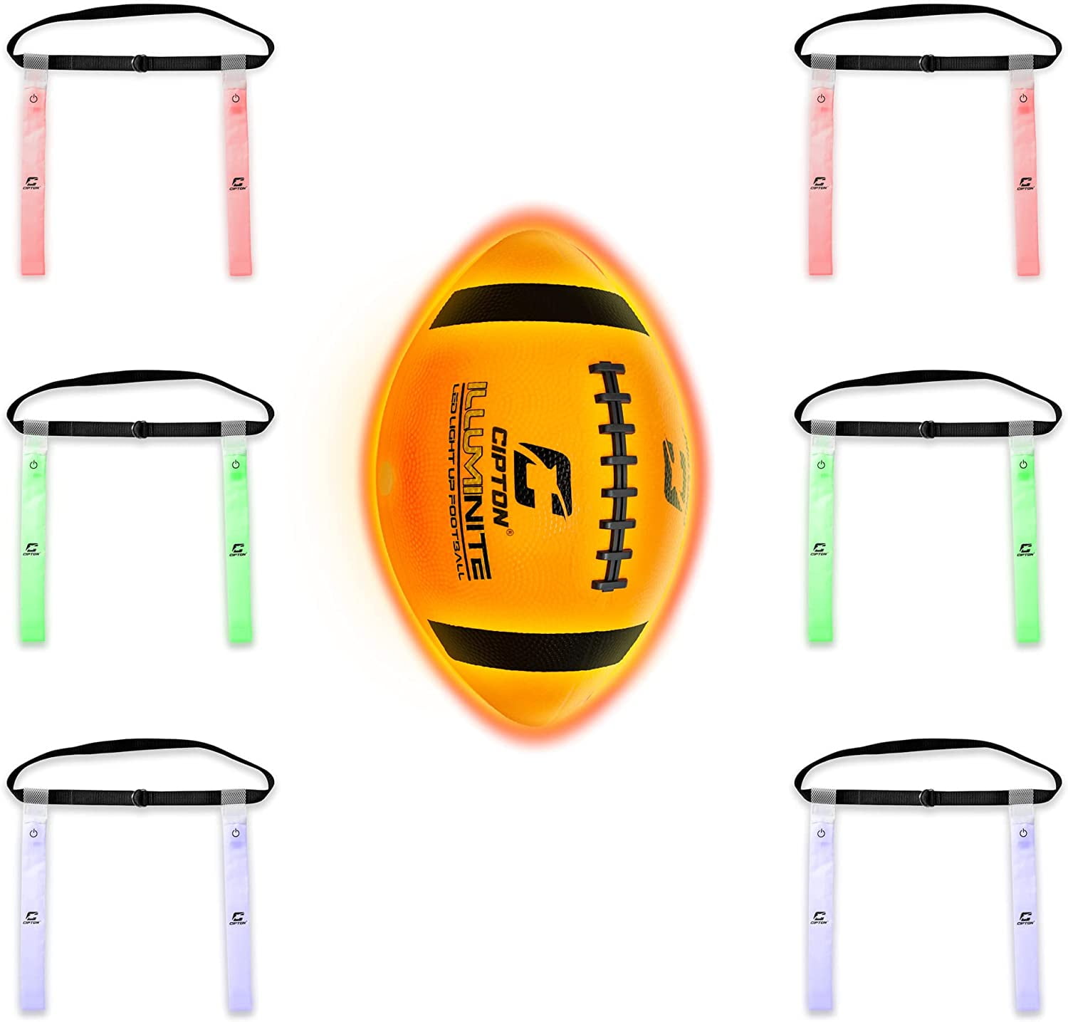 Cipton LED Light Up Flag Football Set Youth Size Football Pack of 6 ...