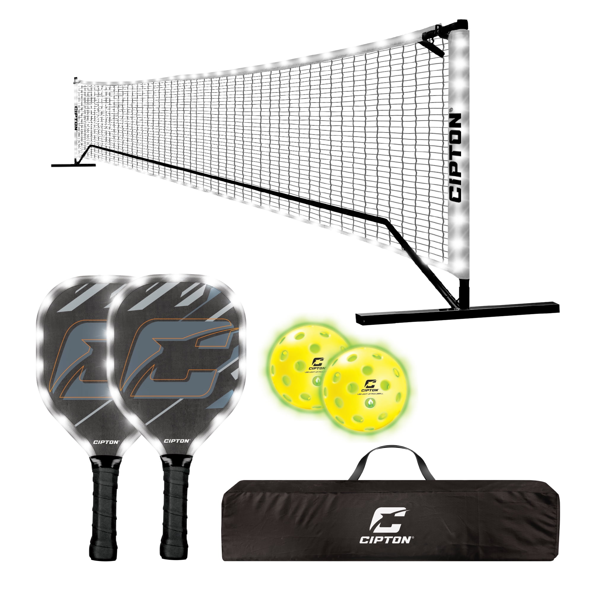 Cipton LED Pickleball Net Set - Includes 1 LED Portable Net, 2 Wood LED ...