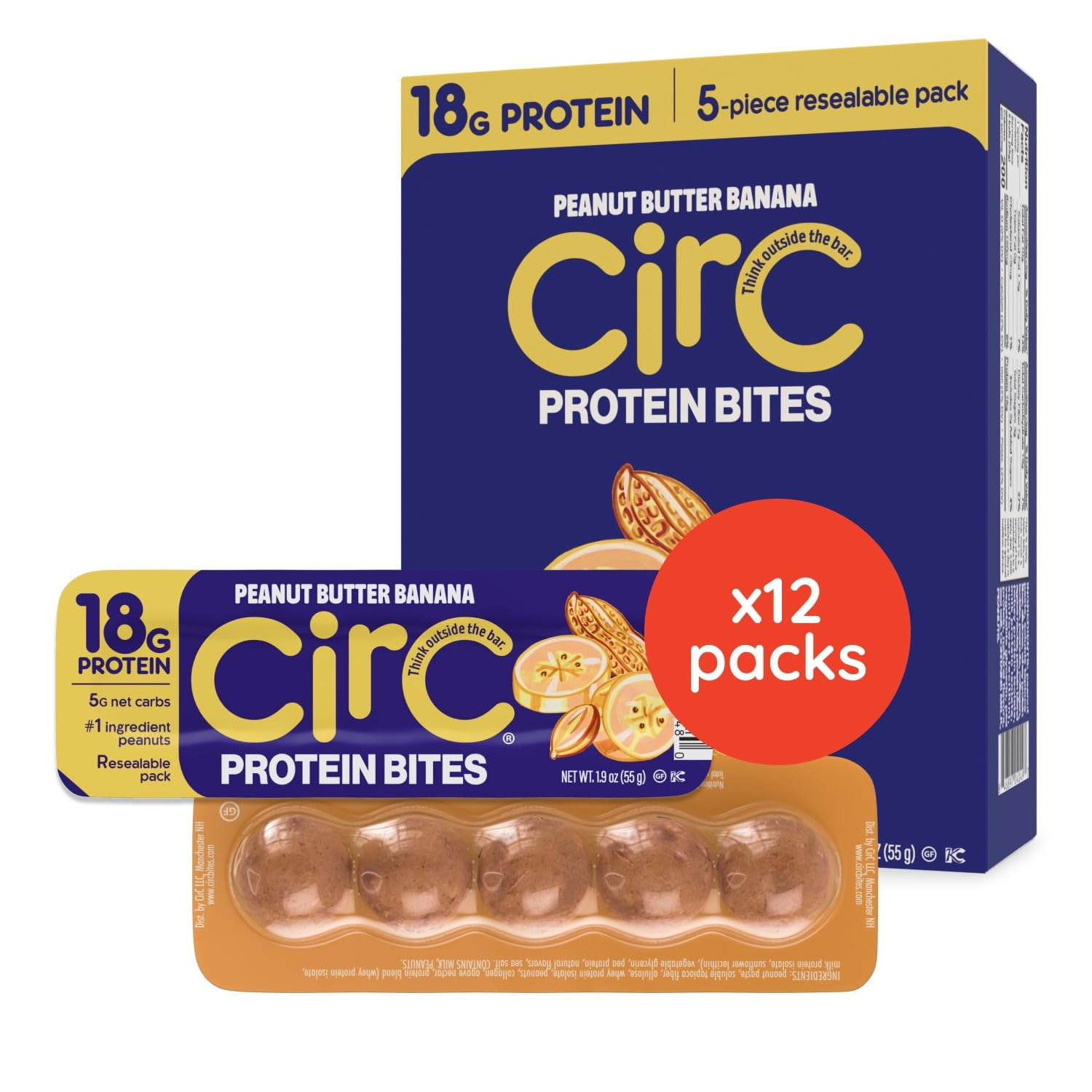 CirC Protein Bites,TRDN Peanut Butter Banana 12 Pack, Gluten Protein ...