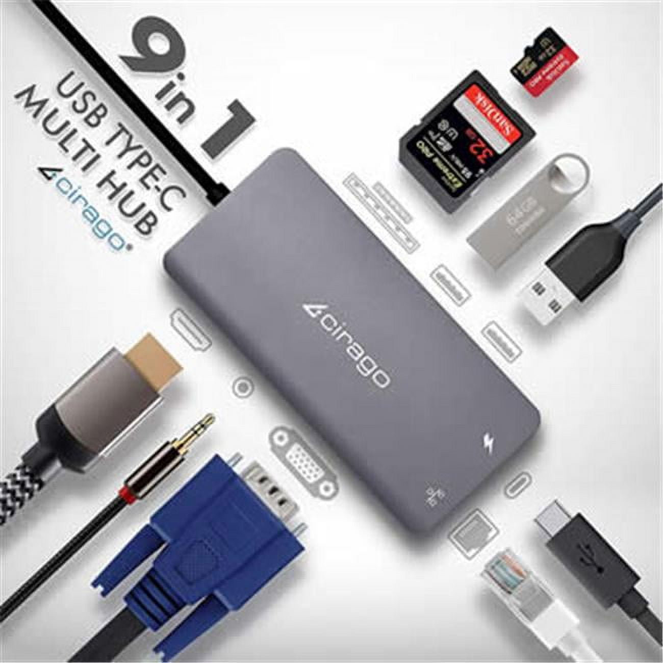 Cirago 9-in-1 USB-C Hub 9 in. USB-C 1 Hub - Walmart.com