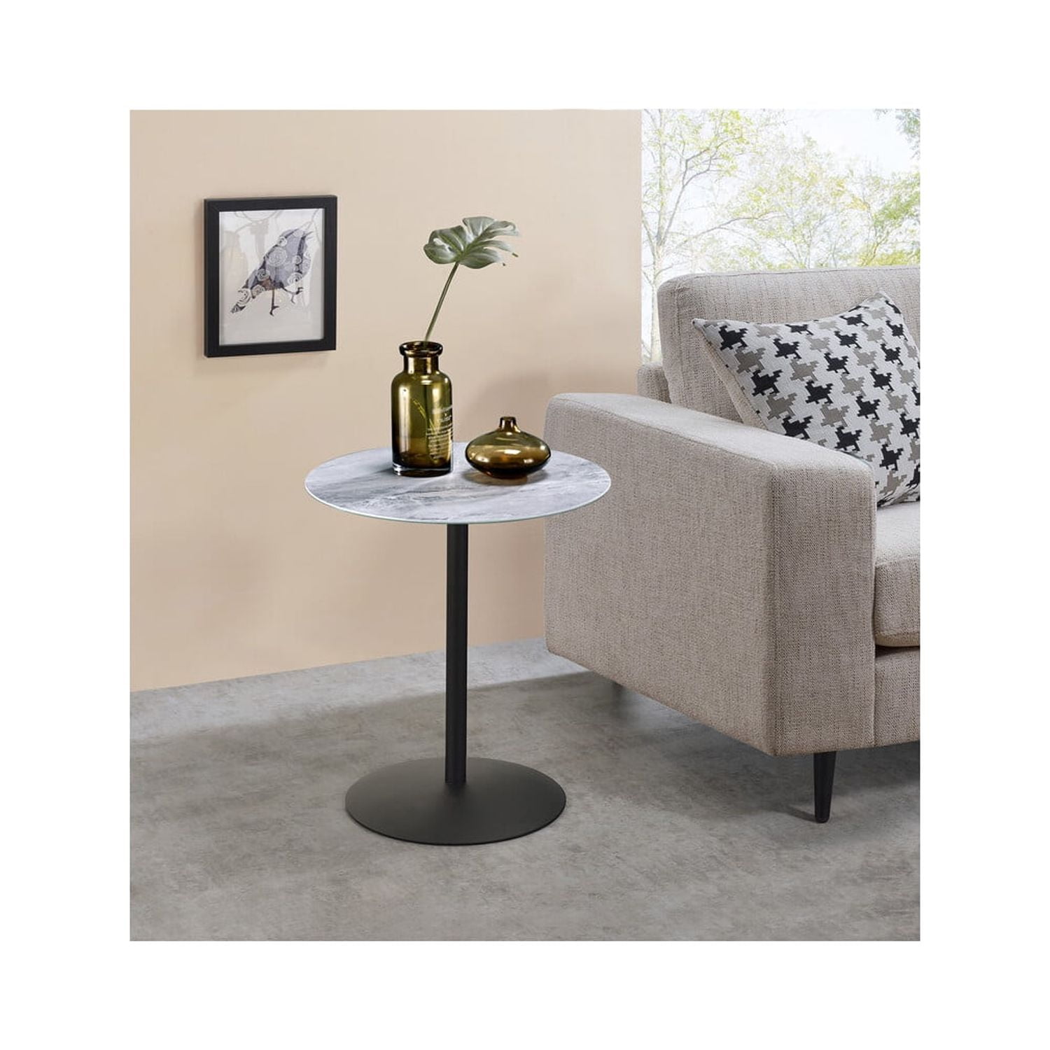 Circa 17.5" Round End Table with Gray Marble Textured Glass Top ...