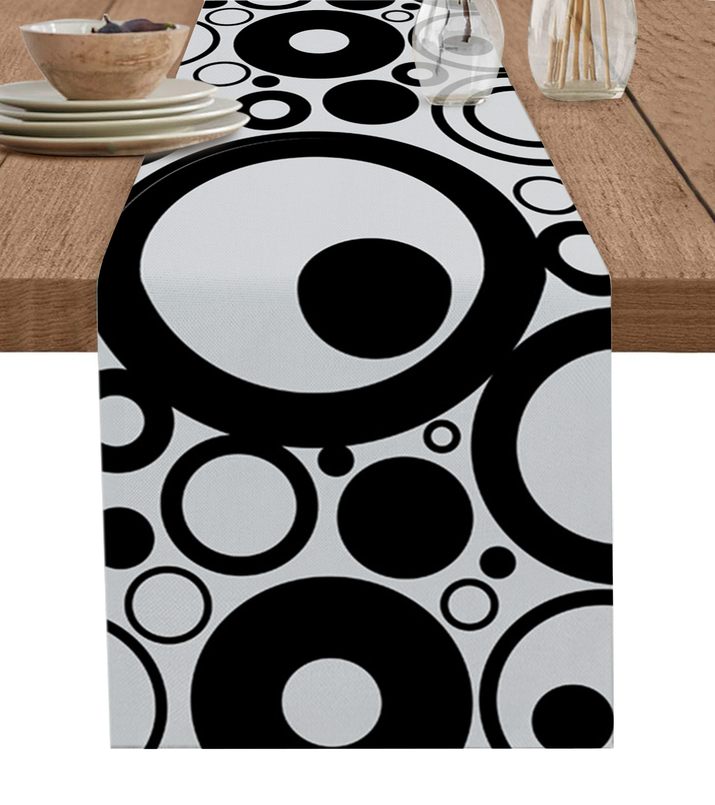Circle Abstract Geometry Black Grey Table Runner ration Home r Dinner ...