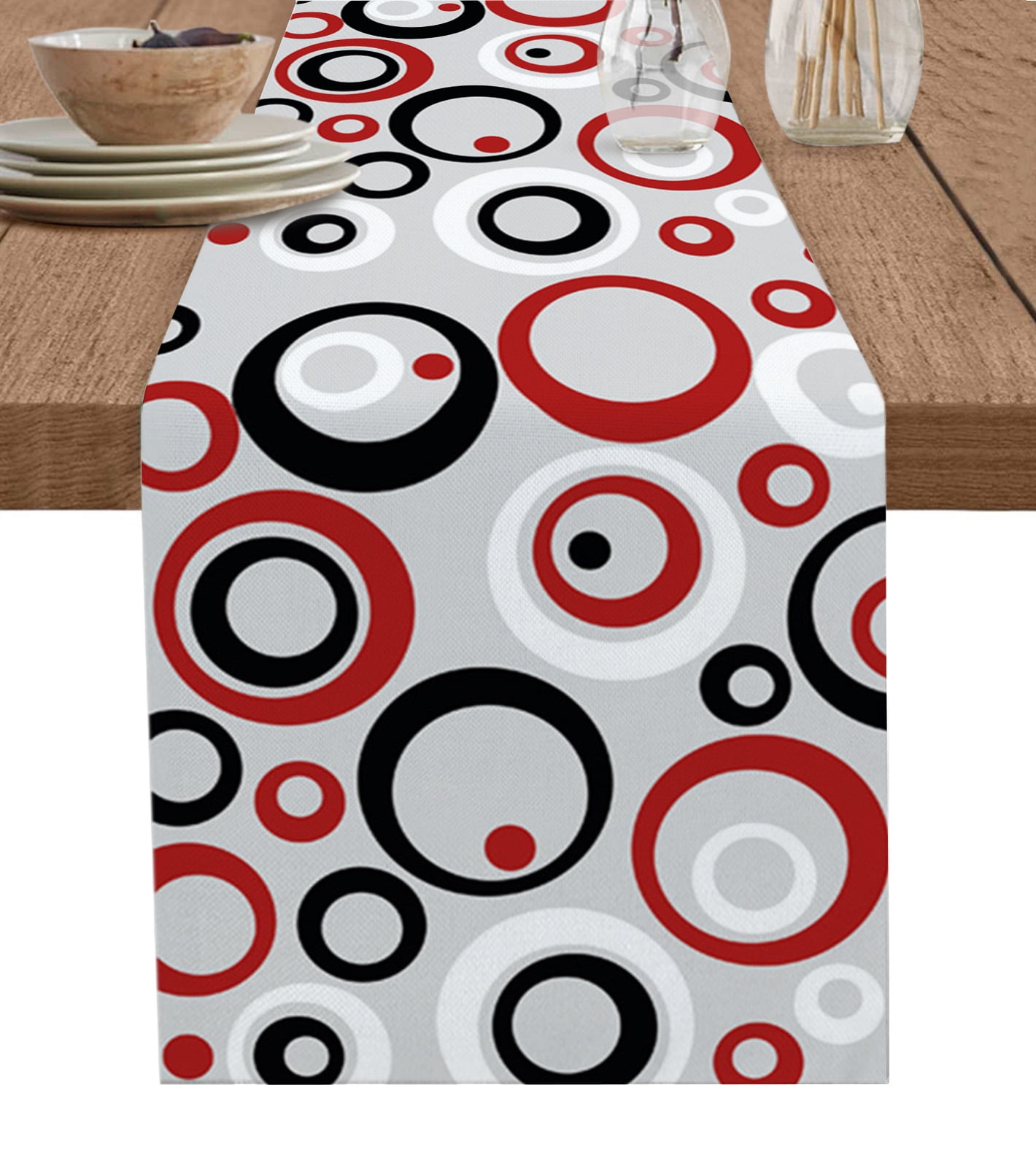 Circle Abstract Geometry Modern Art Red Table Runner ration Home r ...