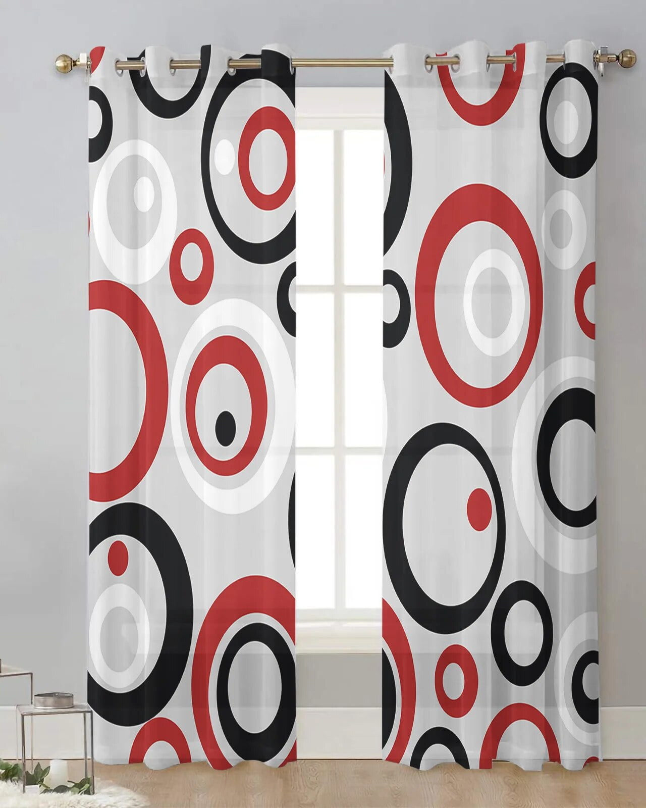 Circle Abstract Geometry Modern Art Red Voile Hanging Curtain Living ...