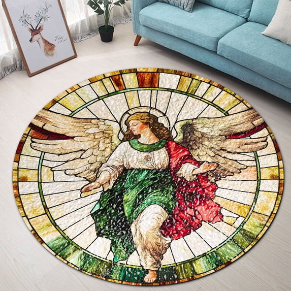 Circle Area Rug, Angel Washable Non-Slip Floor Carpet, Soft Rug for ...