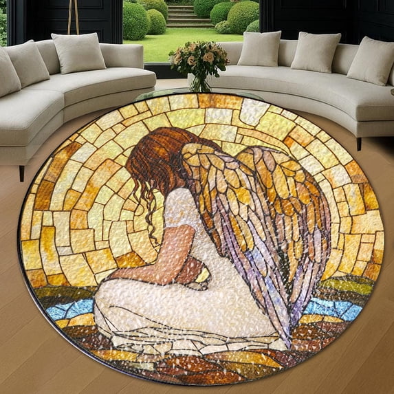 Circle Area Rug, Angel Wings Washable Non-Slip Floor Carpet, Soft Rug ...