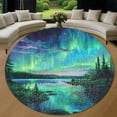 Circle Area Rug, Aurora Borealis10 Washable Non-Slip Floor Carpet, Soft ...