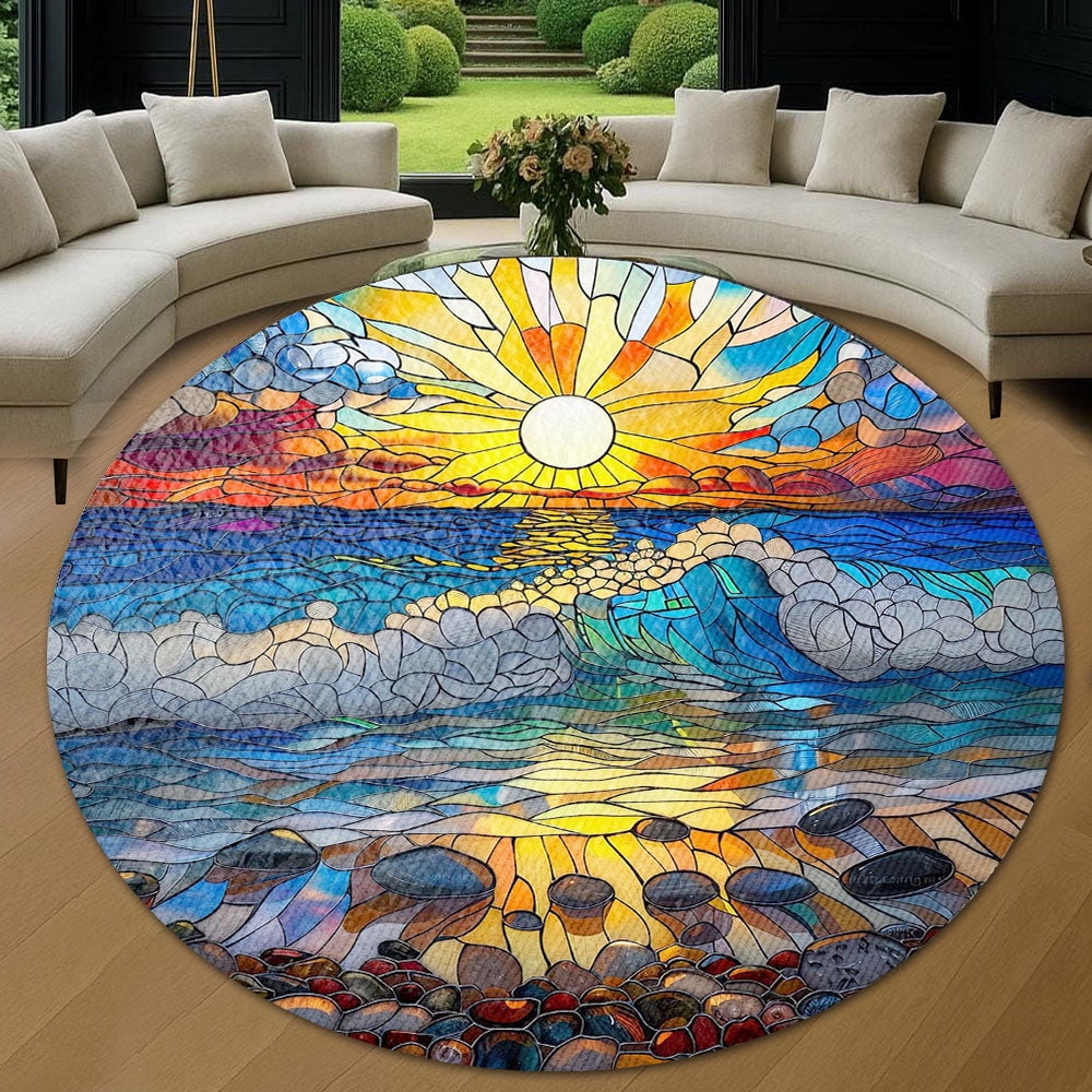Circle Area Rug, Beach27 Washable Non-Slip Floor Carpet, Soft Rug for ...
