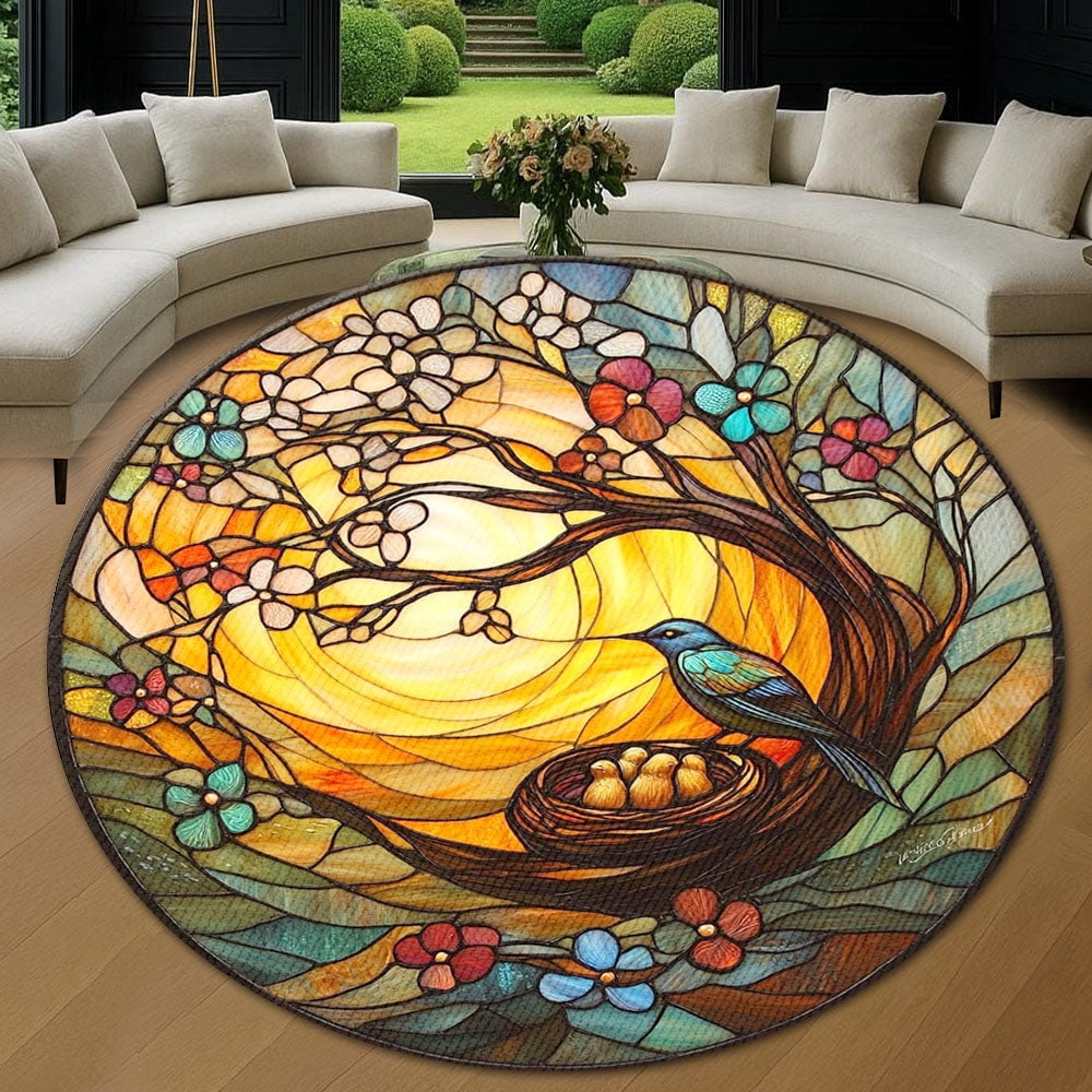 Circle Area Rug, Bird1 Art Design Washable Non-Slip Floor Carpet, Soft ...