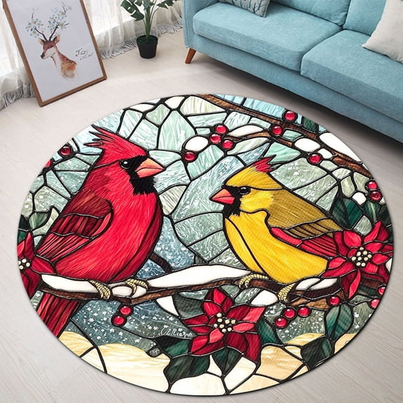 Circle Area Rug, Birds2 Washable Non-Slip Floor Carpet, Soft Rug for ...