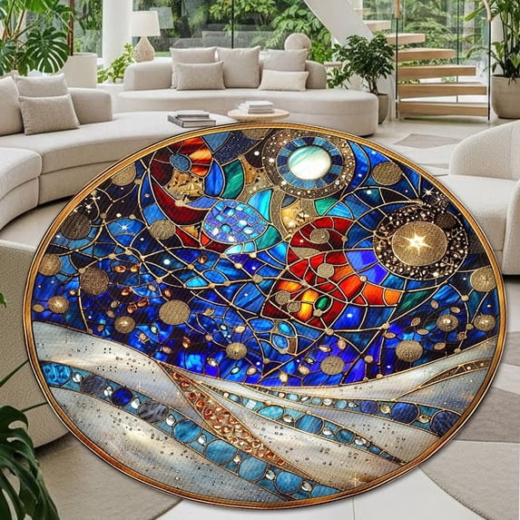 Circle Area Rug, Christmas Cards Washable Non-Slip Floor Carpet, Soft ...