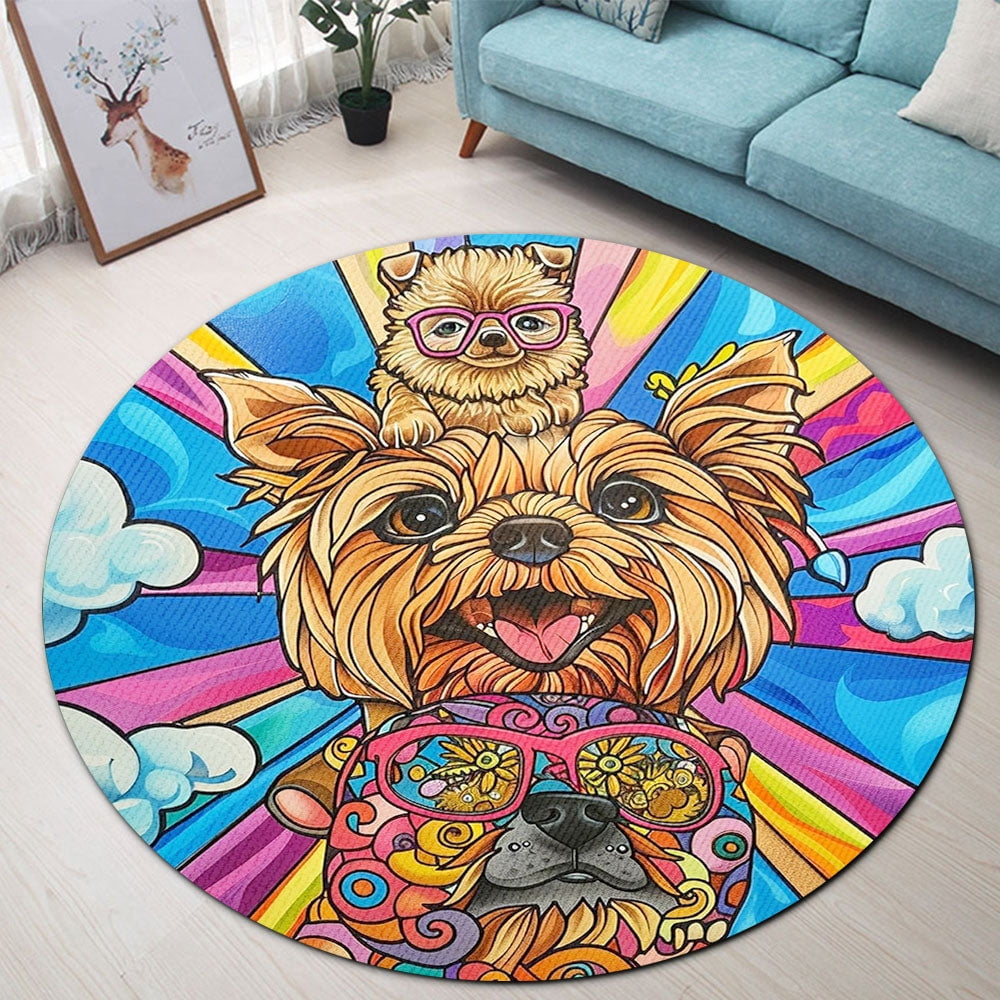 Circle Area Rug, Colorfull Dog 1 Washable Non-Slip Floor Carpet, Soft ...