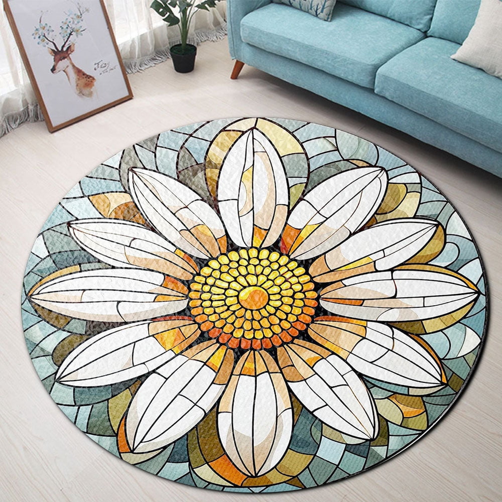 Circle Area Rug, Daisy2 Washable Non-Slip Floor Carpet, Soft Rug for ...