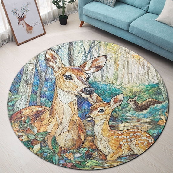Circle Area Rug, Deer5 Washable Non-Slip Floor Carpet, Soft Rug for ...