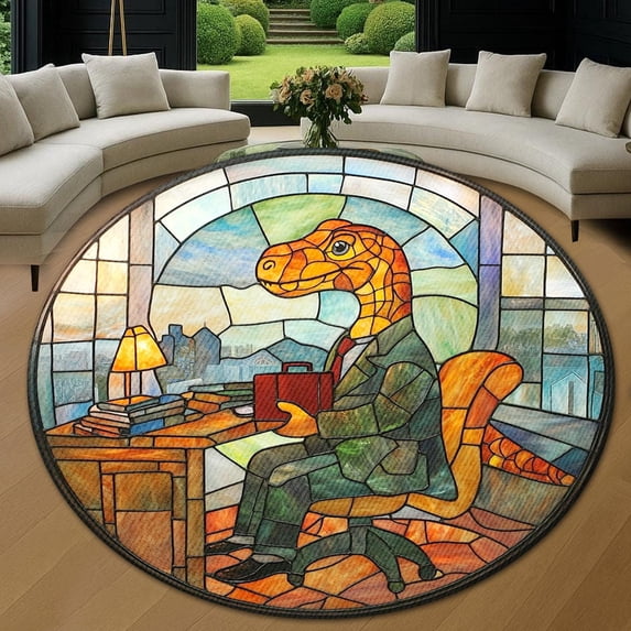 Circle Area Rug, Dinosaur Cute Design Washable Non-Slip Floor Carpet ...
