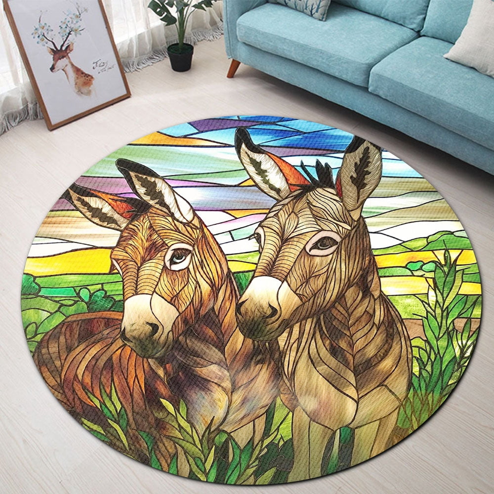 Circle Area Rug, Donkeys Washable Non-Slip Floor Carpet, Soft Rug for ...