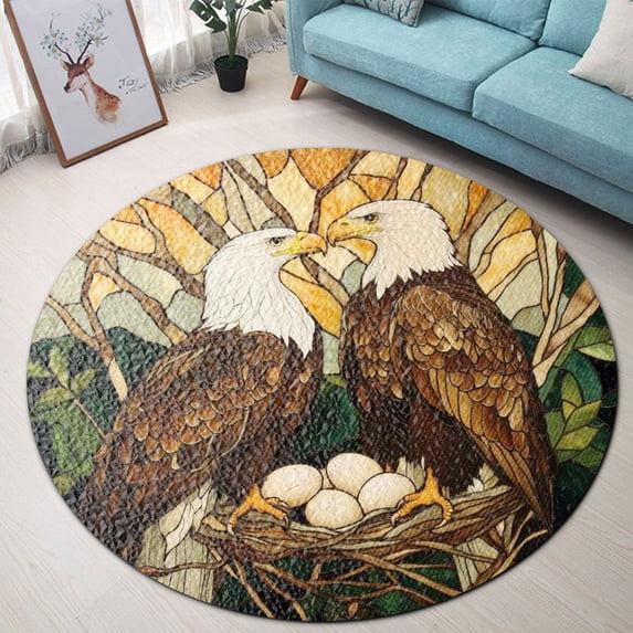 Circle Area Rug, Eagle Washable Non-Slip Floor Carpet, Soft Rug for ...