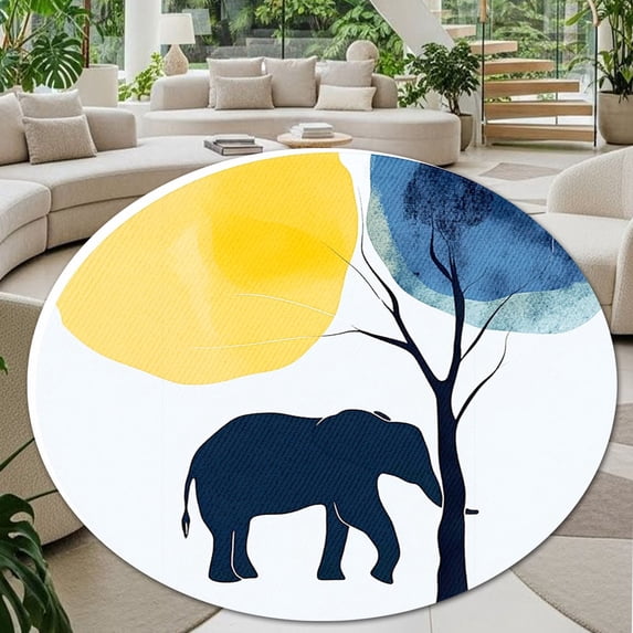 Circle Area Rug, Elephant Washable Non-Slip Floor Carpet, Soft Rug for ...