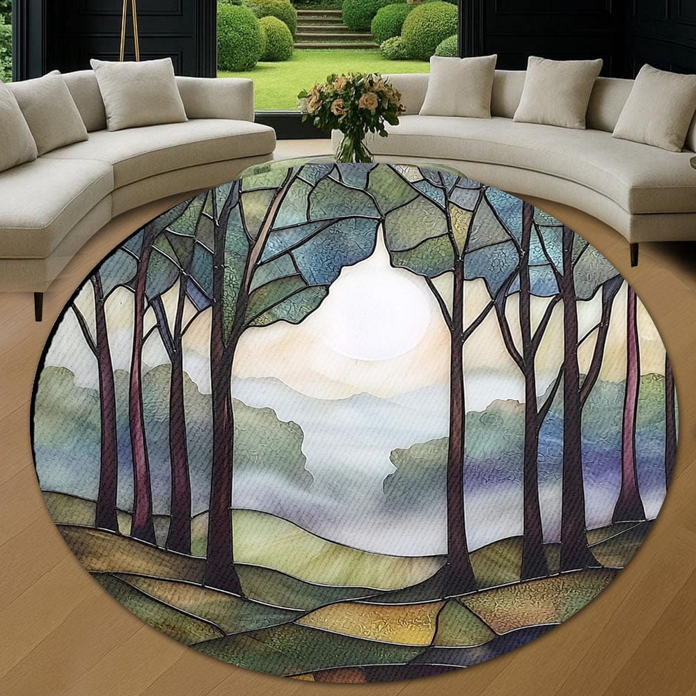 Circle Area Rug, Forest1 Cute Design Washable Non-Slip Floor Carpet ...