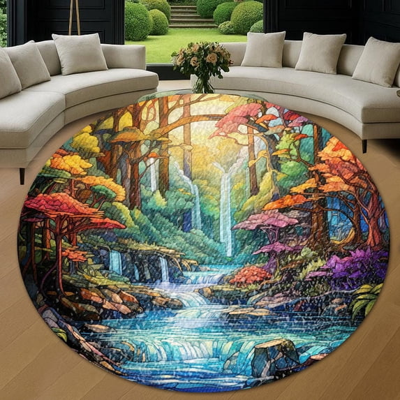 Circle Area Rug, Forest27 Washable Non-Slip Floor Carpet, Soft Rug for ...