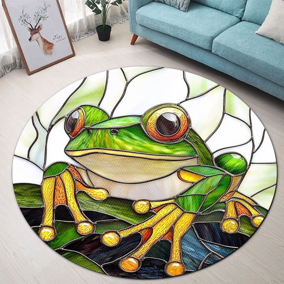 Circle Area Rug, Frog Washable Non-Slip Floor Carpet, Soft Rug for ...