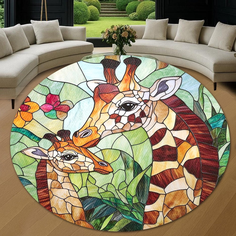 Circle Area Rug, Giraffe3 Nature Pattern Washable Non-Slip Floor Carpet ...