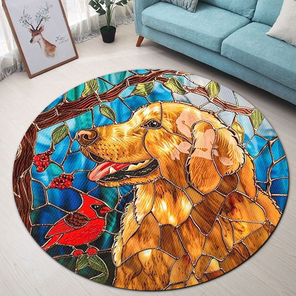 Circle Area Rug, Golden Animal Lover Gift Washable Non-Slip Floor ...